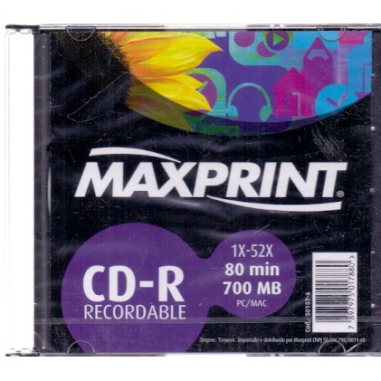 CD - R MAXPRINT Recordable 1x 52x 80 min 700 MB PC / Mac | Shopee Brasil