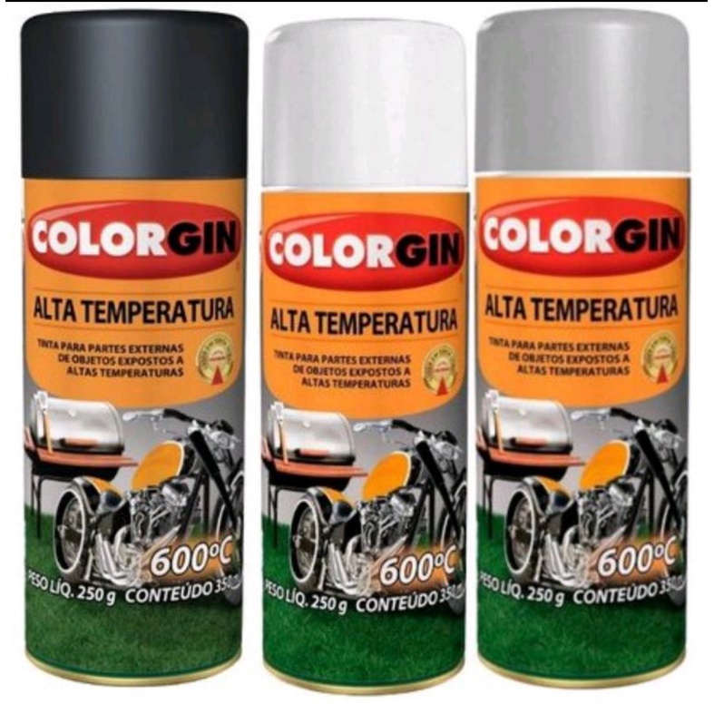 Tinta spray alta temperatura 600° colorgin uso geral preto, branco e ...