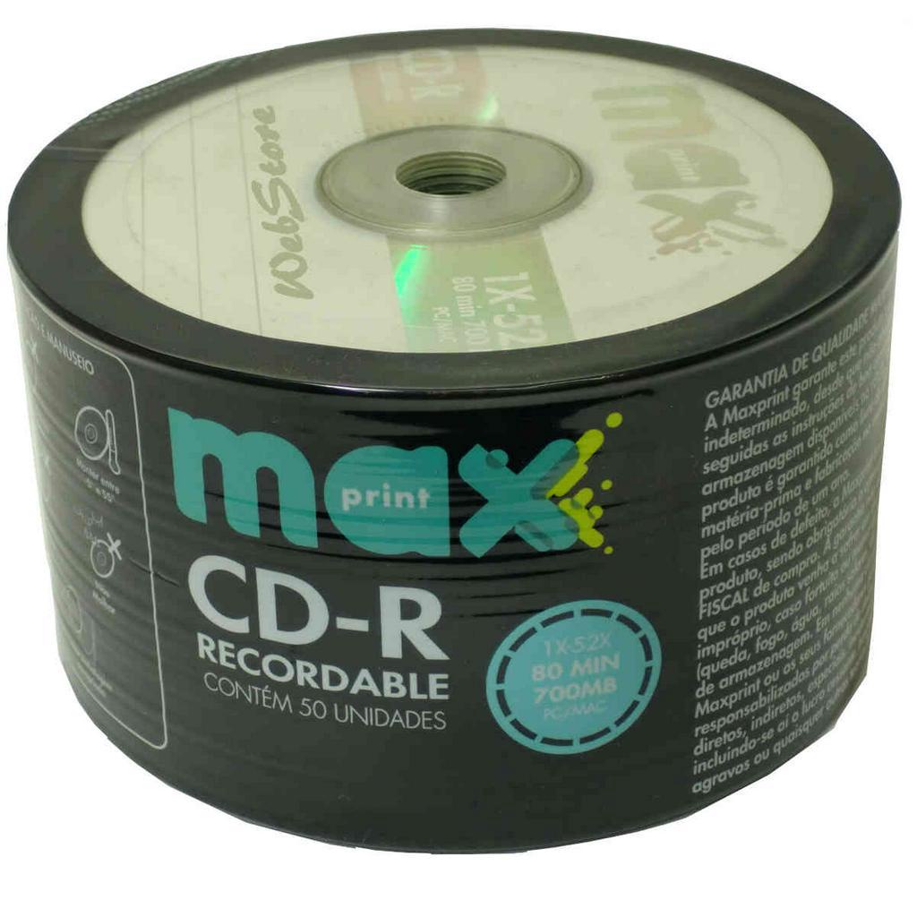 CD gravável CD-R 700 mB 80 min 52X - Tubo com 50 CDs | Shopee Brasil