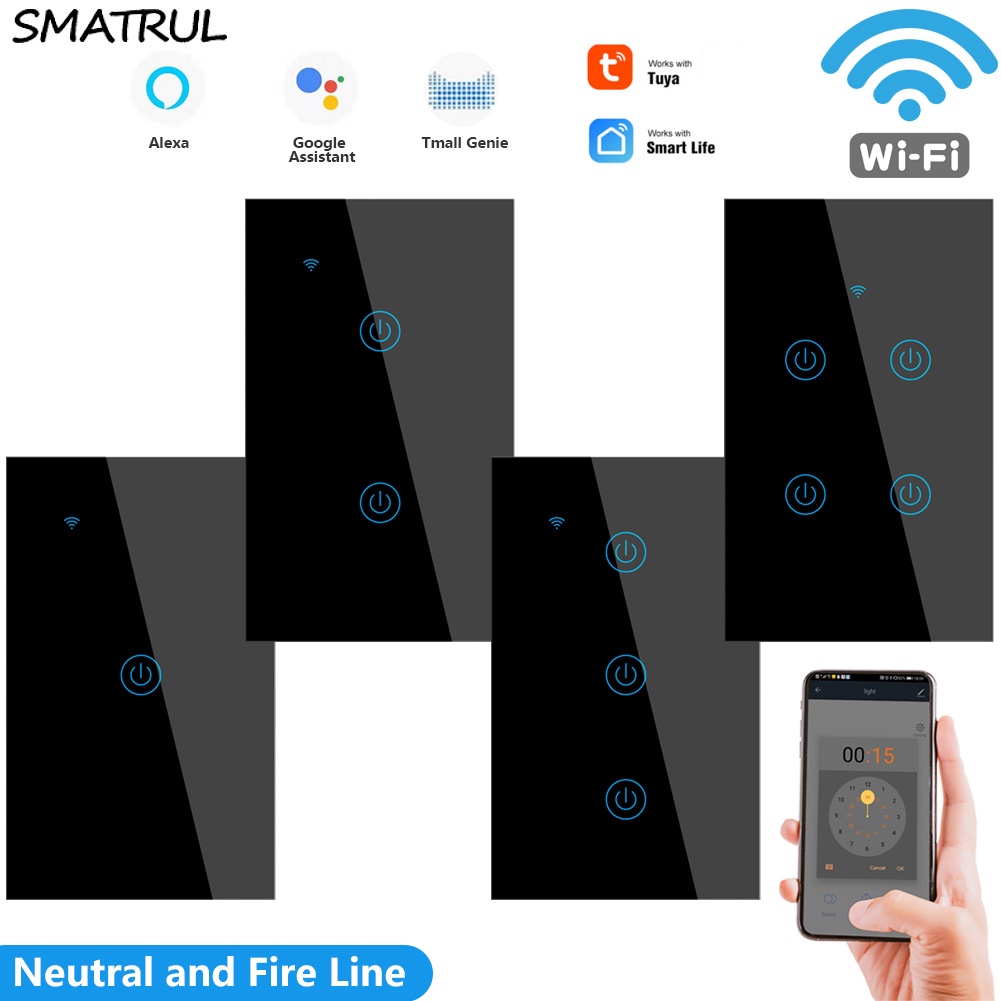 SMATRUL Tuya WiFi Switch Smart Wall Touch Light 1/2/3/4 Gang 110V 220V ...