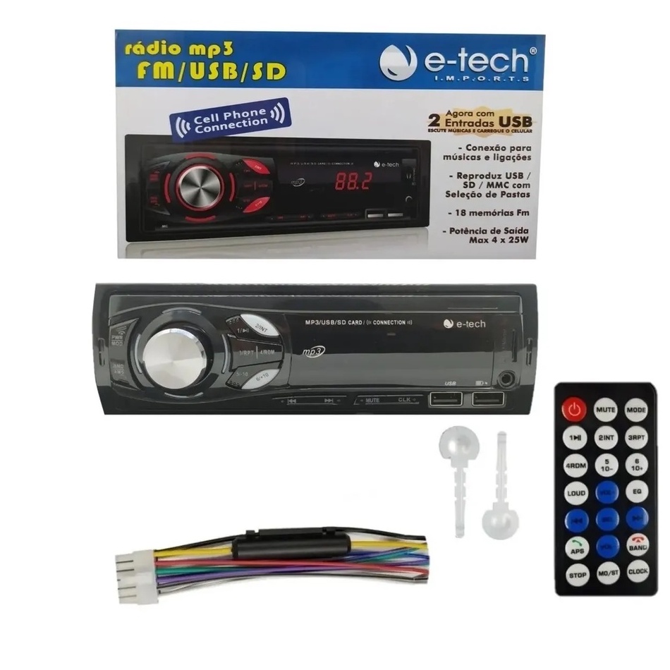 Auto Radio Mp3 Light 2 Usb E-tech Fm/usb/sd/bt | Shopee Brasil