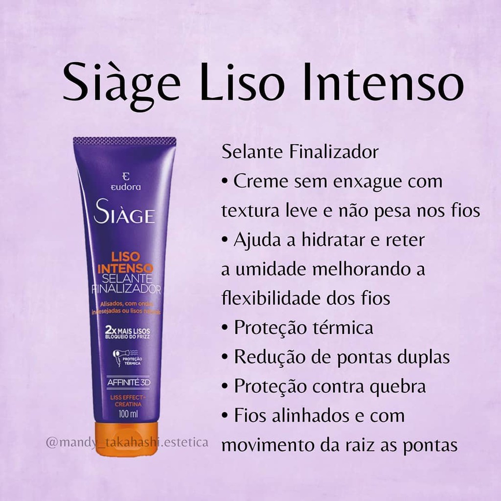 Eudora Creme de Pentear Siáge Liso Intenso Leave in Selante Finalizador ...