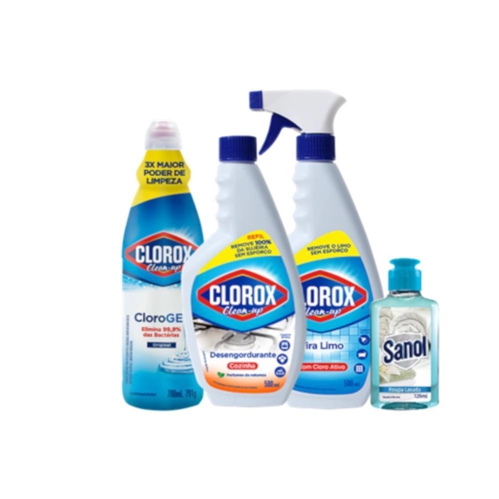 Kit Limpeza 4 Unidades Clorox+Sanol (Cloro Gel Original 700ml, Tira ...