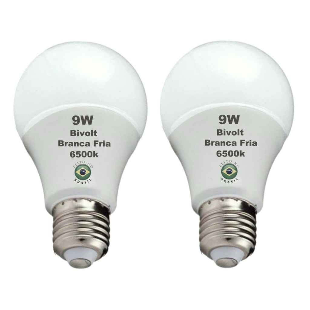Lâmpada Led Bulbo A60 9w Equivale 60w Branco Frio 6500k Feito no Brasil Kit 2un | Shopee Brasil