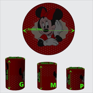 Kit Painel Redondo Minnie Mouse + Trio Capa de Cilindro 3d Sublimado ...