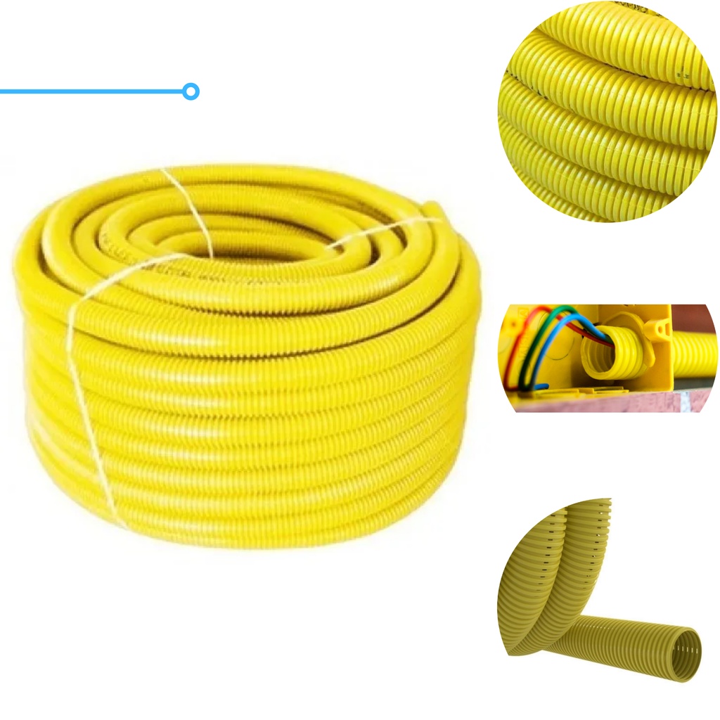 Conduíte Eletroduto Corrugado 3/4 Amarelo 25mm Mangueira Flexível Anti ...