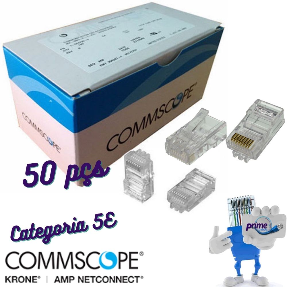 Conector RJ45 Cat.5e AMP Commscope 50 Peças | Shopee Brasil
