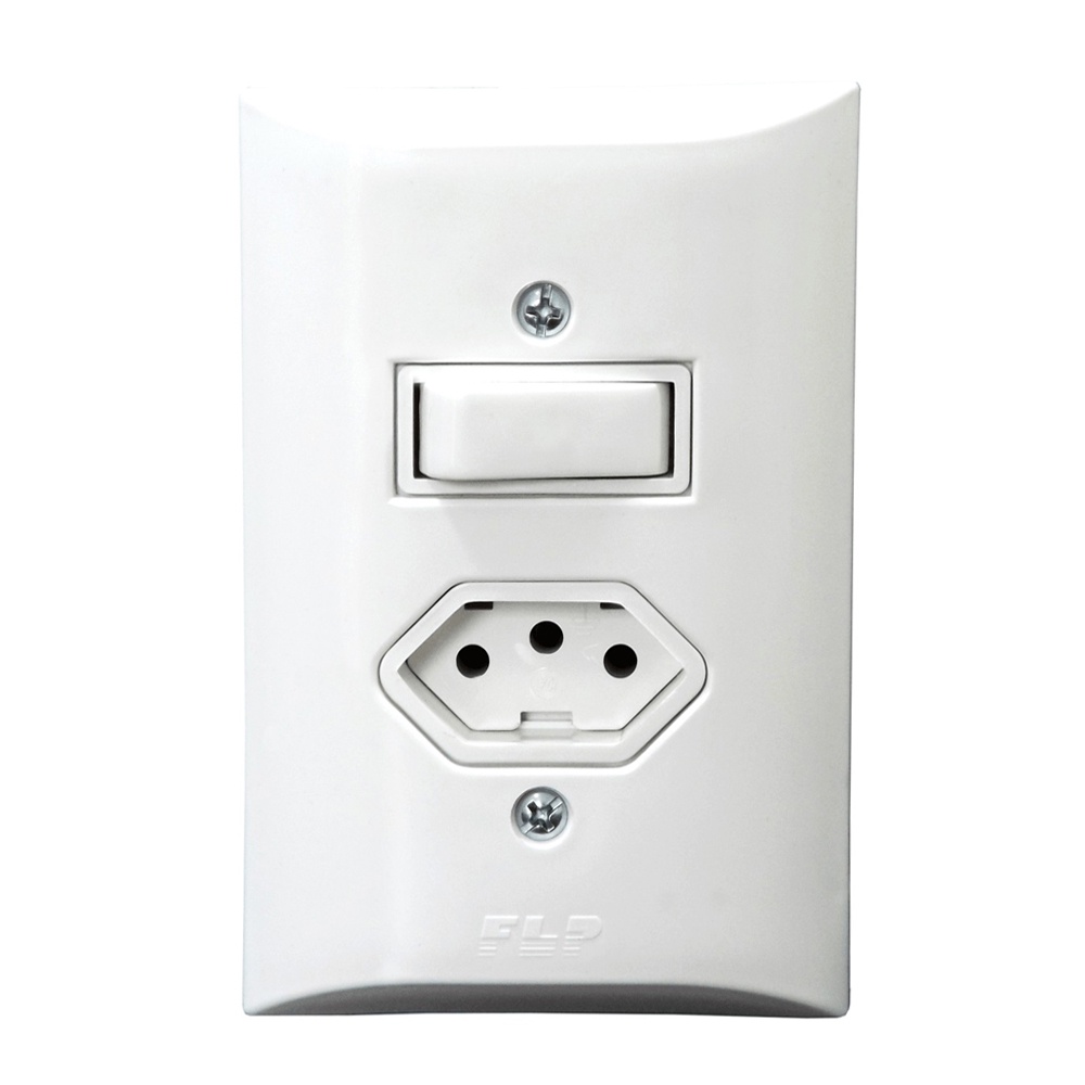 10 Interruptor Simples Com Espelho Branco 1 Tecla + Tomada 10A 2p+t ...