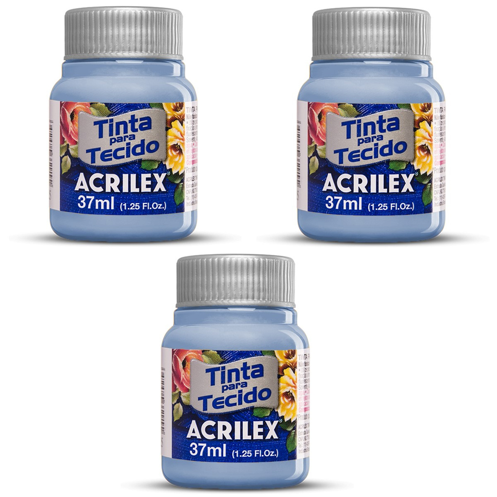 Kit 3un Tinta Tecido Acrilex 37ml Azul Bebê | Shopee Brasil