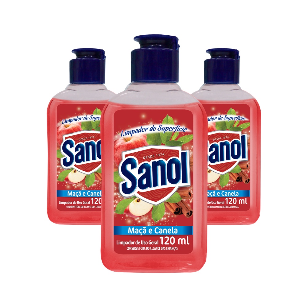 Kit com 3 unidades Sanol Essences Limpador de Superfície Maça e Canela ...
