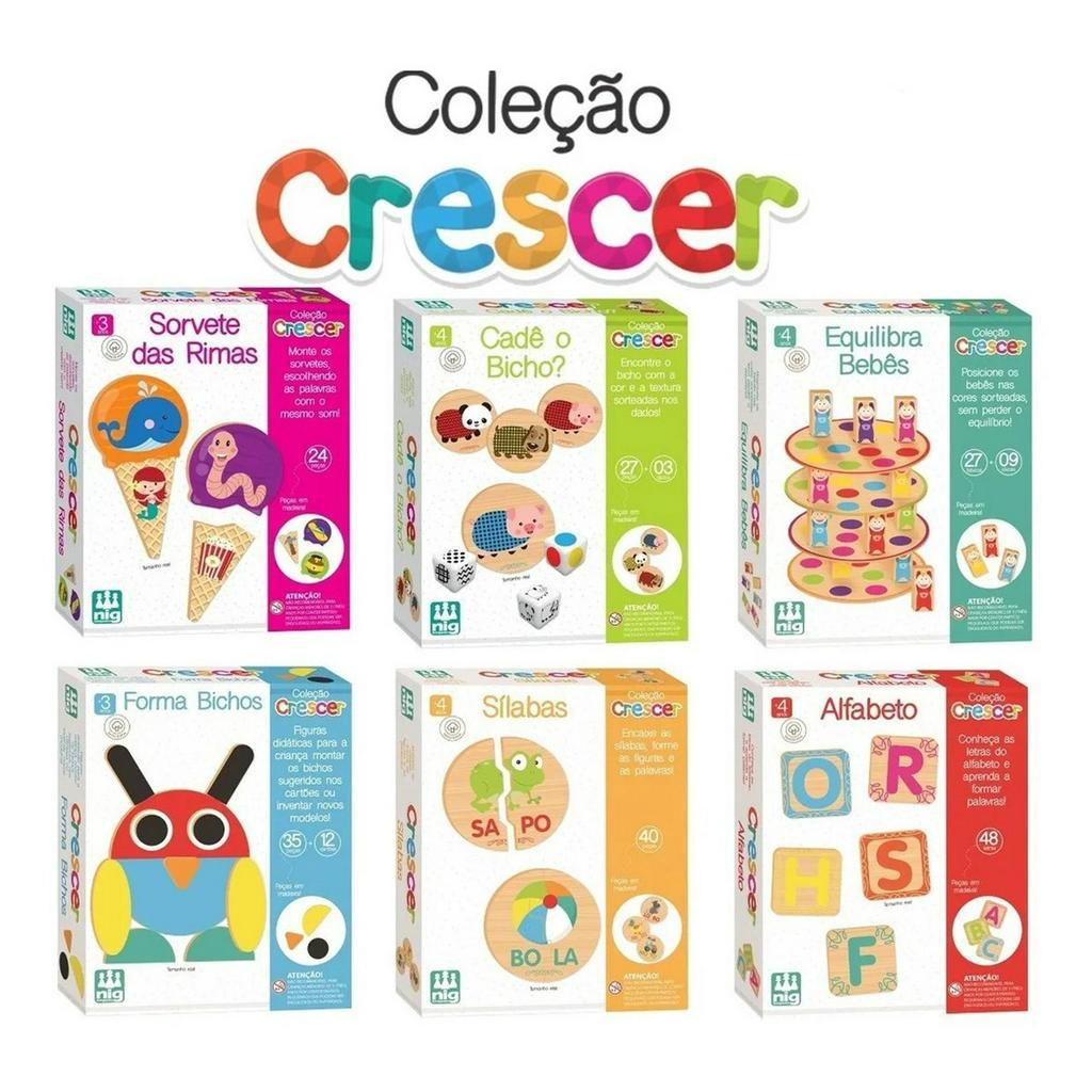 Kit 6 Jogos Educativos Colecao Crescer Em Madeira - Nig | Shopee Brasil
