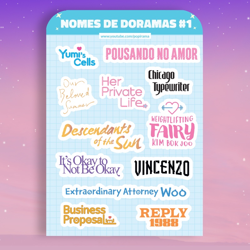 Cartela de Adesivos Nomes de Doramas | Shopee Brasil