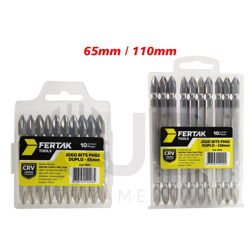 Kit Jogo de Bits Philips Ponta Dupla PH02 65mm 110mm 10 Peças Fertak ...