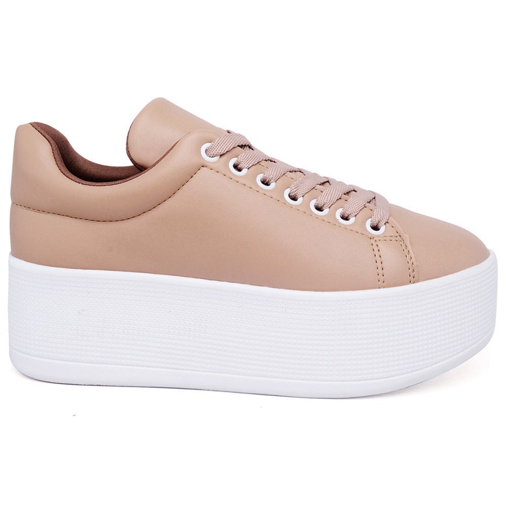 Tenis Feminino Plataforma Nude Sapatenis Tendência Branco Sola Alta Fashion Blogueira | Shopee ...