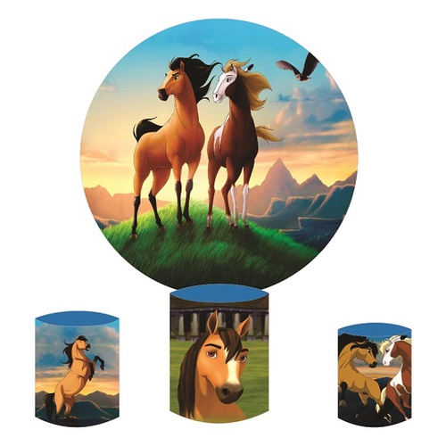 Kit Painel Redondo Sublimado Spirit 1,50 m + Trio Capas de Cilindro C/Elastico Veste Facil ...