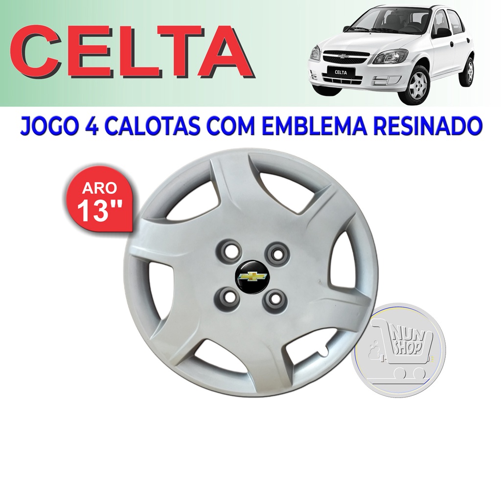 Jogo 4 Calotas GM CELTA Aro 13" com Emblema Resinado | Shopee Brasil