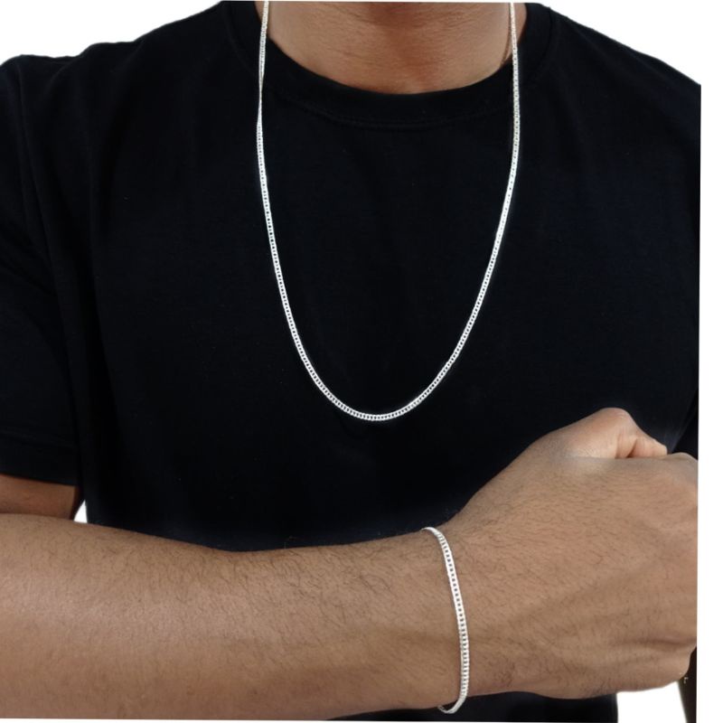kit Cordão Correntinha + Pulseira Grumet Banhado A Prata 925 4mm 60cm /70cm | Shopee Brasil