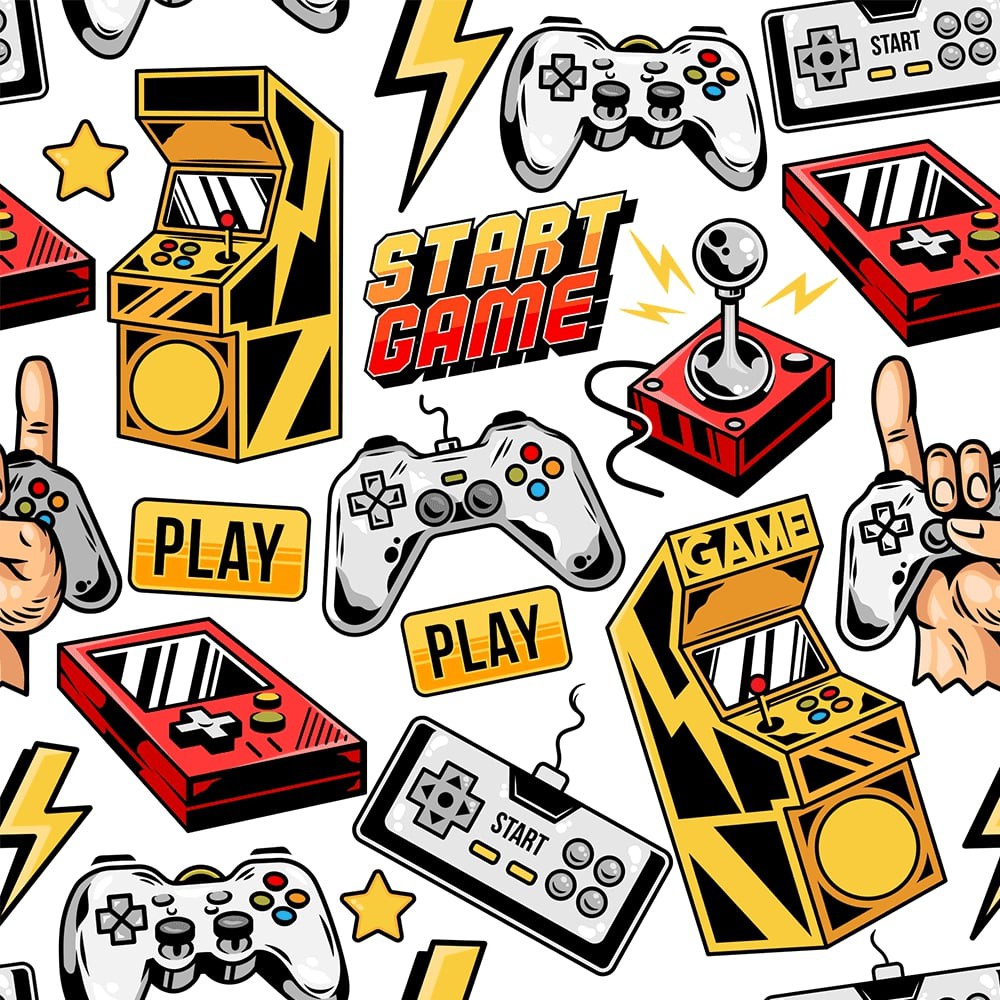 Papel de Parede Quarto Gamer Arcade Start Game Fliperama Amarelo e ...