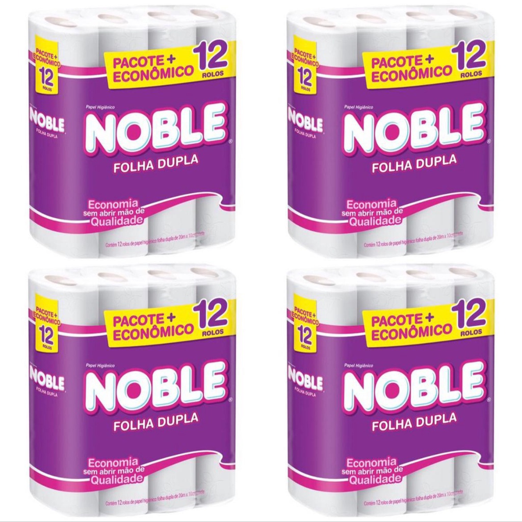 KIT COM 4 PACOTES DE PAPEL HIGIENICO NOBLE FOLHA DUPLA COM 12 ROLOS ...