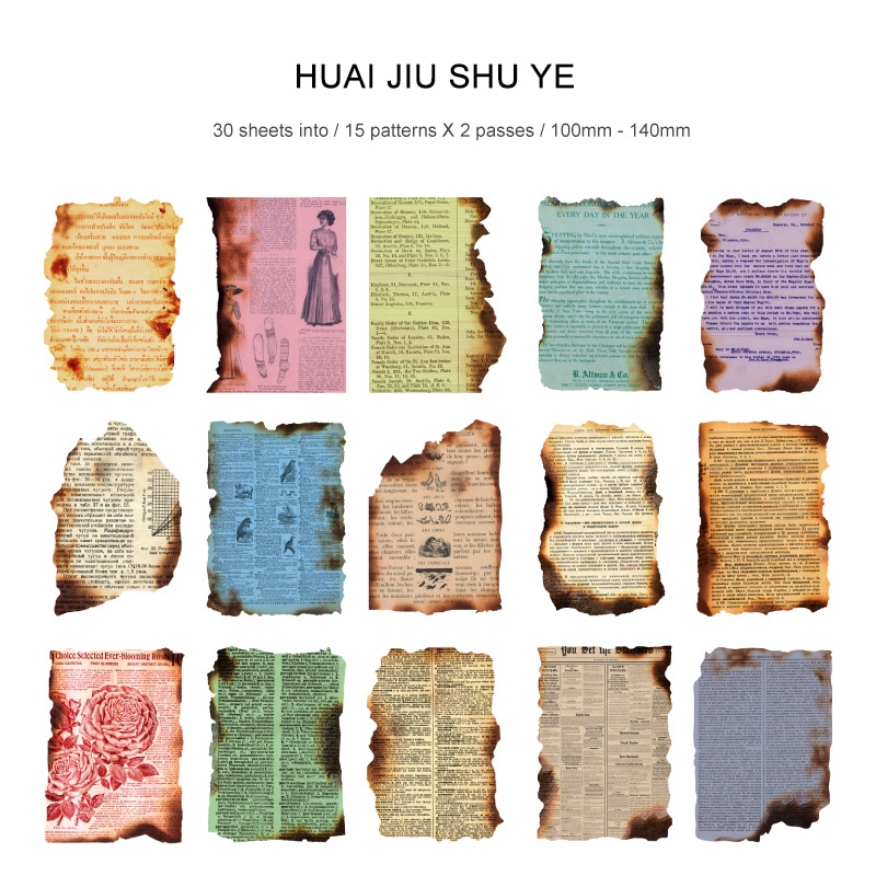 JIANWU 30 Folhas Criativas Vintage Burn Torn Pages Memo Pad DIY Diário ...