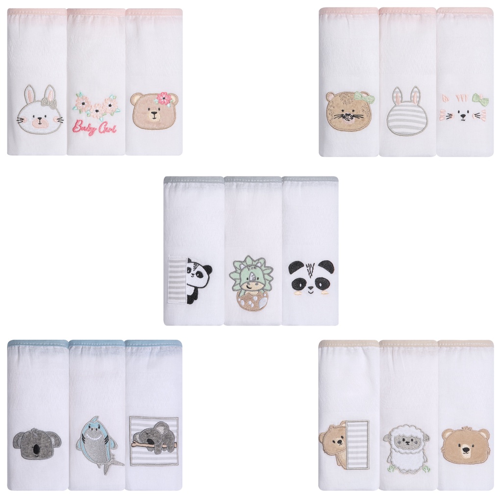 Fralda Bordada de Ombro 70cmx70cm Kit 3 Unidades Gifts Papi Friends ...