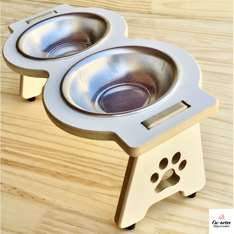 Comedouro Elevado Duplo Para Cachorro Pet MDF - Tigelas inox animais de ...