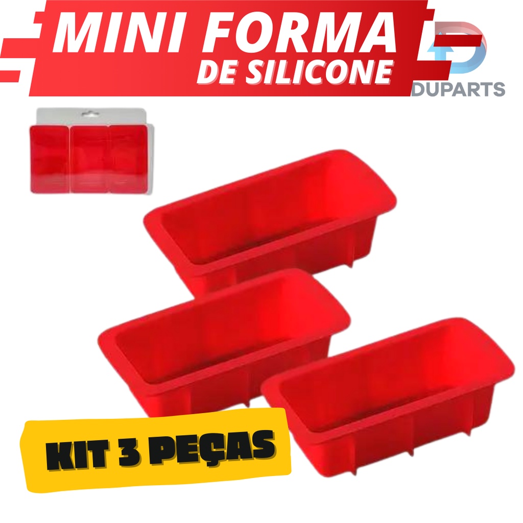 Mini Forma Retangular de Silicone Kit 3 Unidades Para Bolos Tortas ...