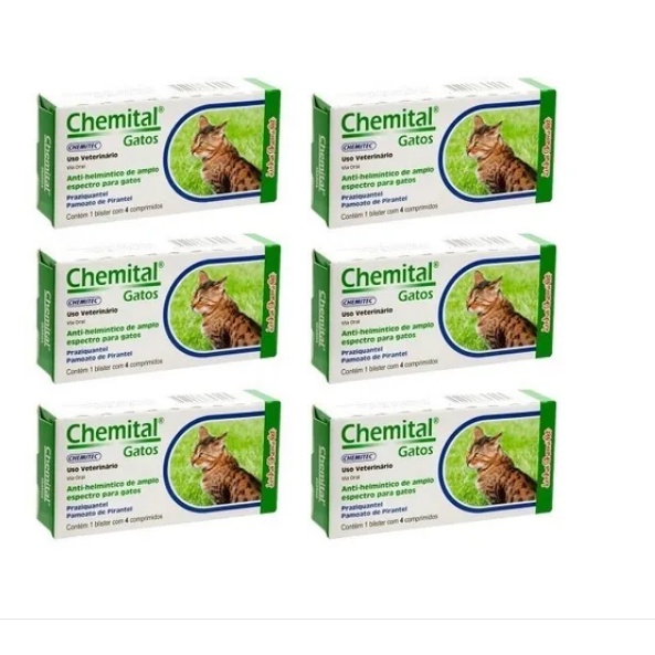 Chemital Gatos - 4 Comprimidos - Vermifugo Kit 6 Unid | Shopee Brasil