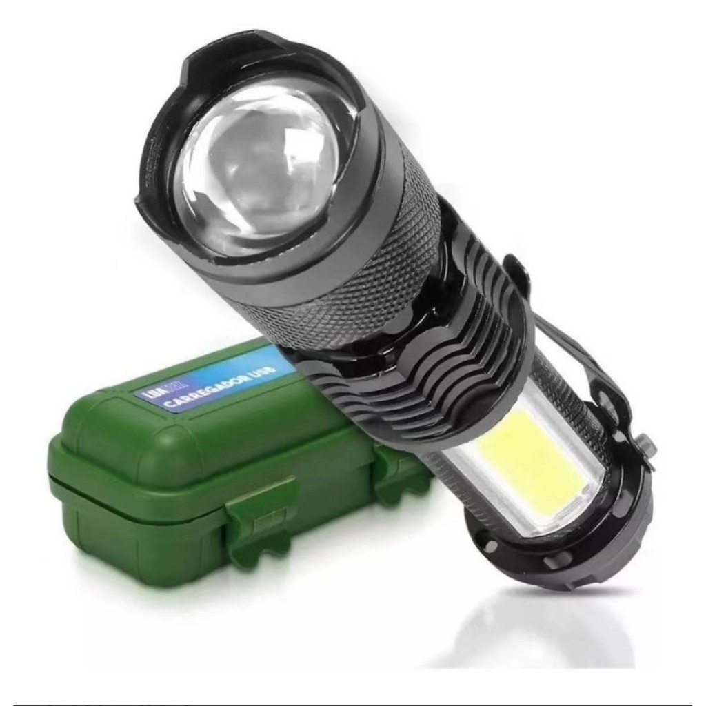 Mini Lanterna Luminária Com Zoom Recarregável Super Potente+Led Cob ...