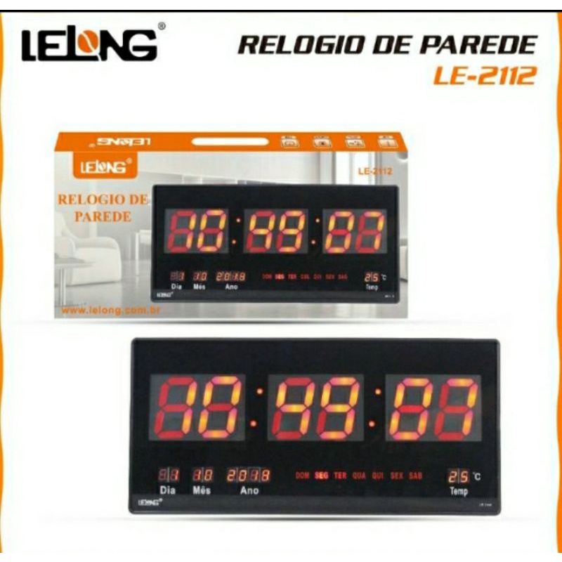 Relógio De Parede Led Digital Grande 46cm Termômetro Data | Shopee Brasil