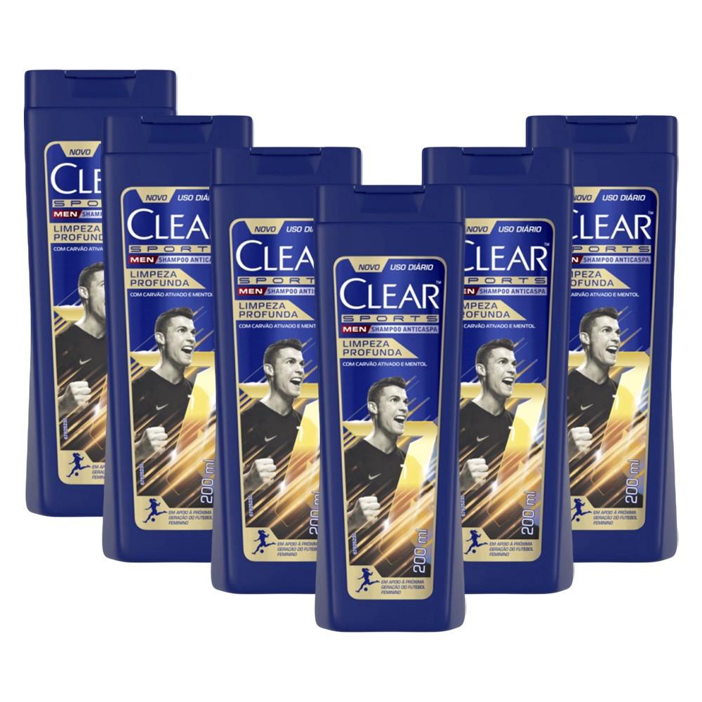 Kit 6 Shampoos Clear Men Anticaspa Limpeza Profunda 200ml - Corre Que ...