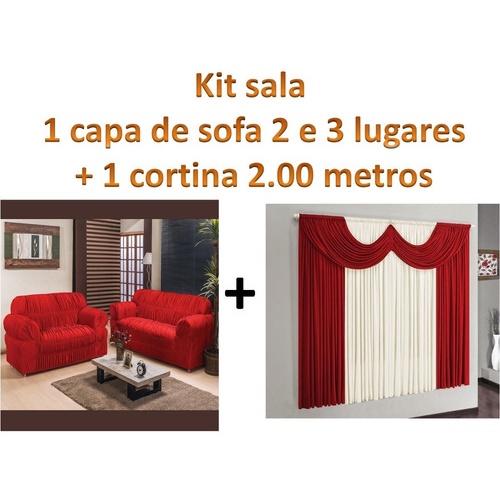 Kit Sala Com Capa De Sofa 2 E 3 Lugares E Cortina Com Bando | Shopee Brasil