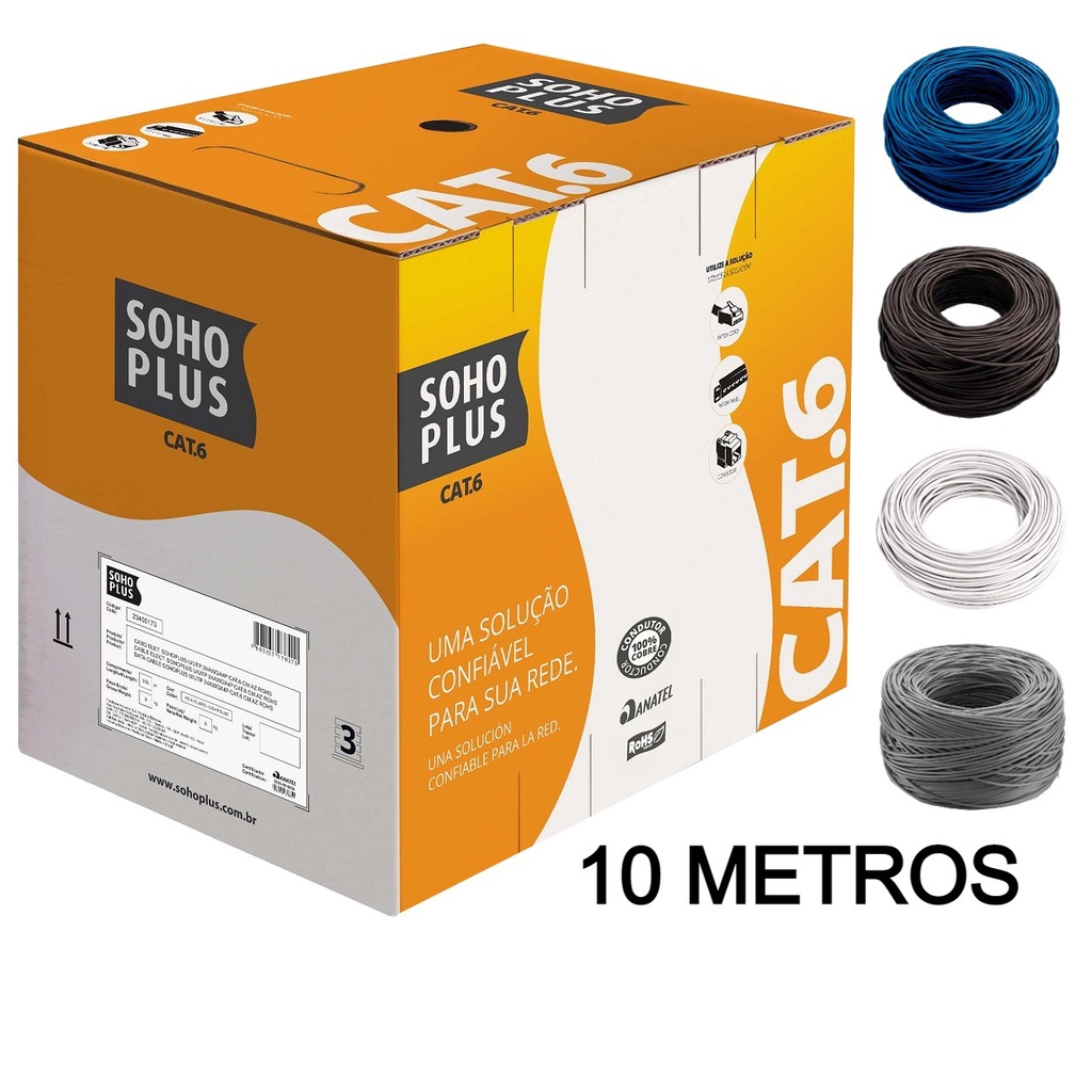 10 Metros De Cabo Rede Cat6 SohoPlus Furukawa 100% Cobre | Shopee Brasil