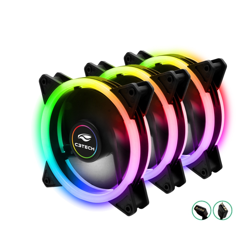 KIT 03 COOLER FAN RGB RING LED GAMER 5V 3P F7-L210RGB 12CM 120MM C3T ...