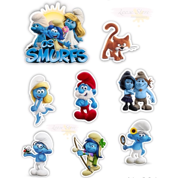 TOPO DE BOLO TEMÁTICO PERSONAGENS OS SMURFS | Shopee Brasil
