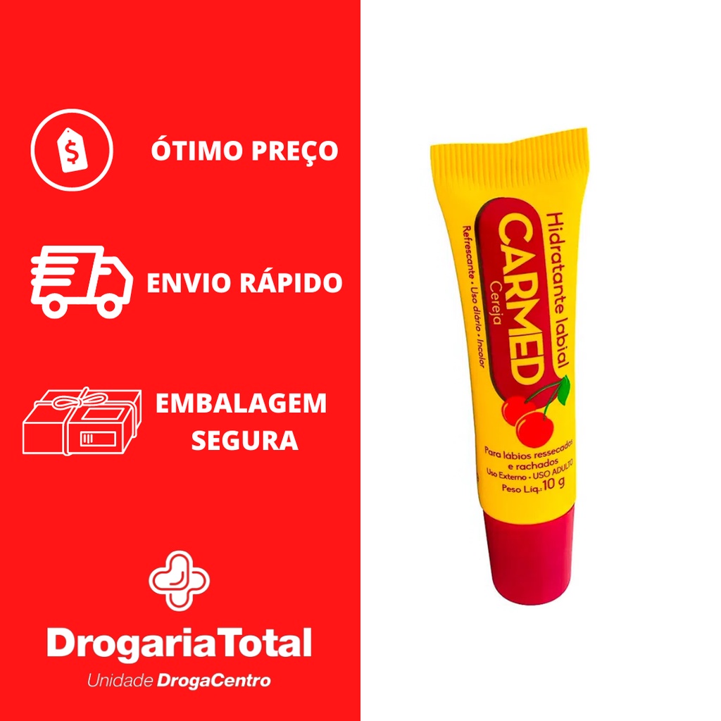 Carmed unitário sabor cereja Hidratante Labial 10g com manteiga de cacau evita rachadura dos ...