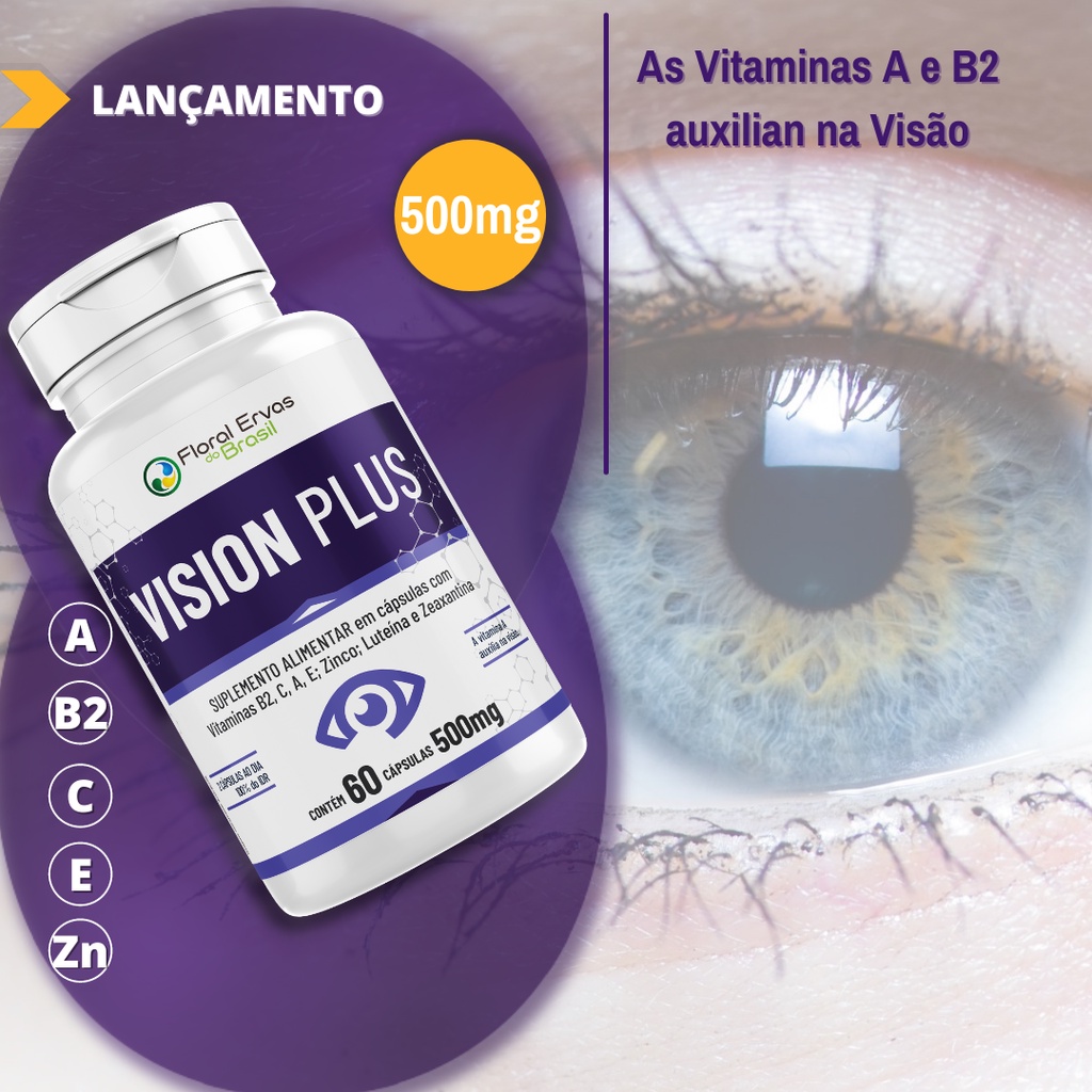 Vision PLUS Luteina Zeaxantina Vitamina A, B2, E, C, Zinco e Cobre 60 Cápsulas Floral Ervas ...