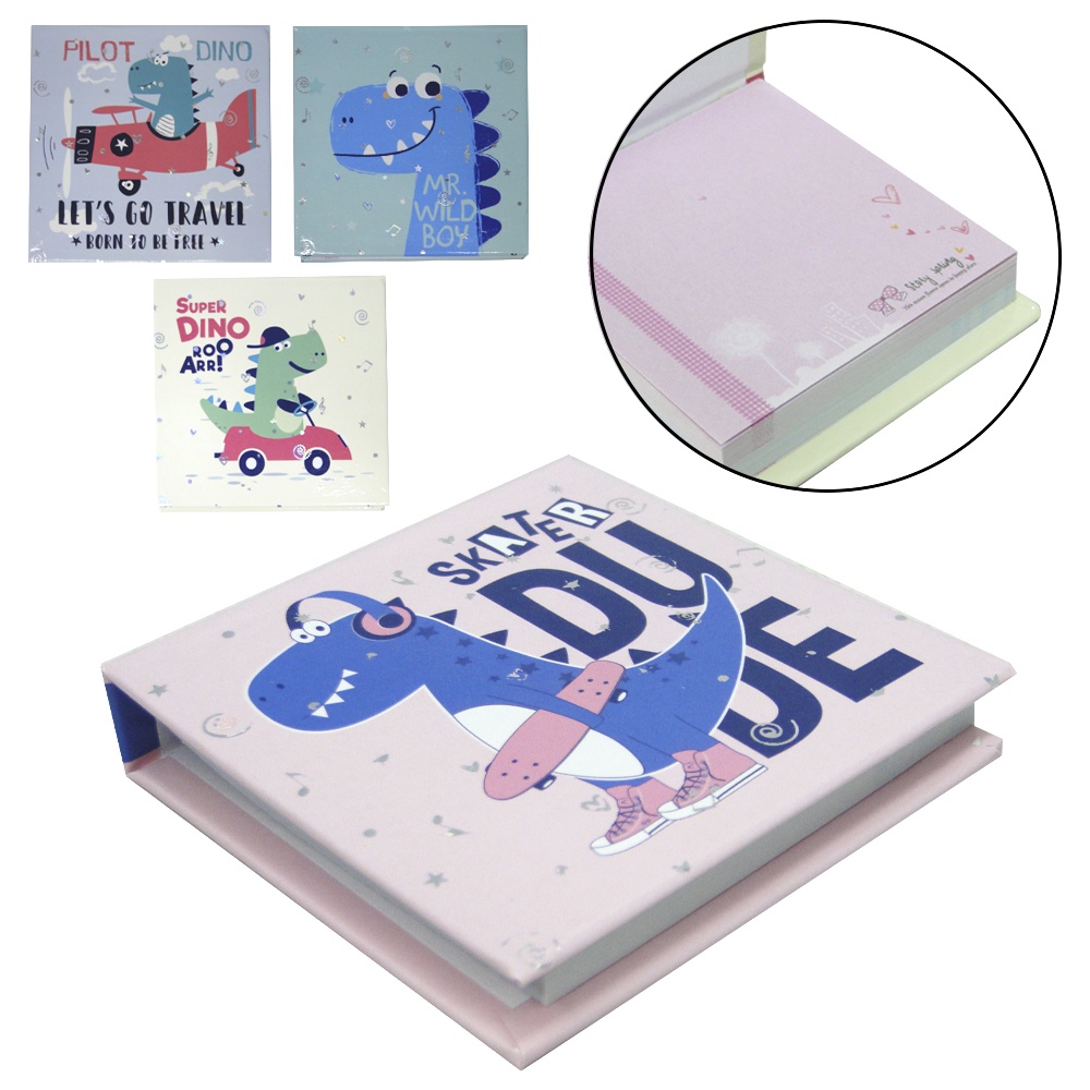 BLOCO DE ANOTACAO STICKER QUADRADO DINOSSAUROS COM 68 FOLHAS 8X8CM ...
