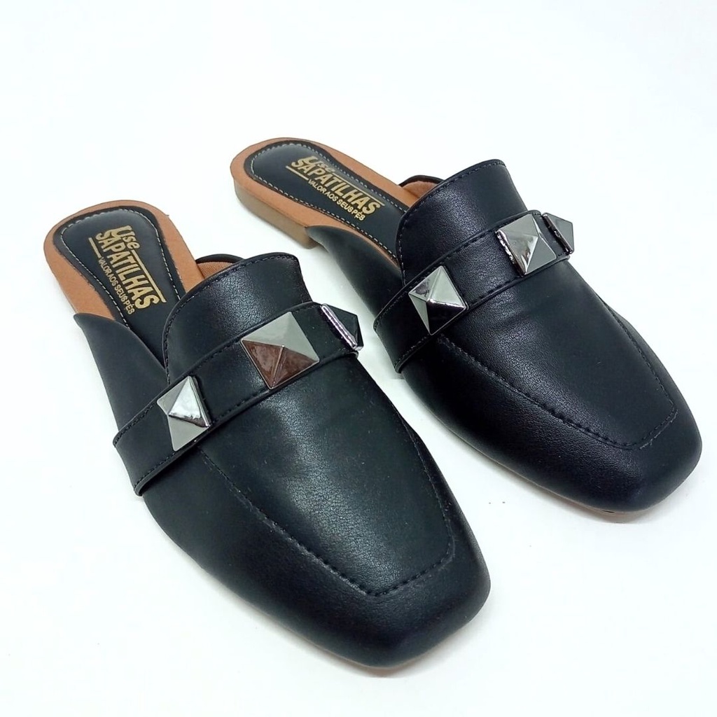 Mule preto bico quadrado sapatilha bico quadrado confortavel | Shopee ...