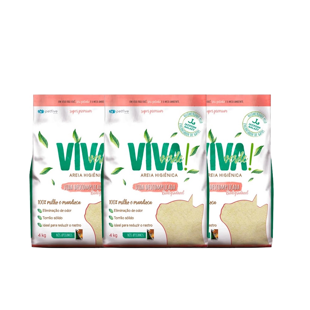 Kit 3 Areia Higiênica Biodegradável para Gatos Petfive / Viva Verde Vida Descomplicada 4kg ...