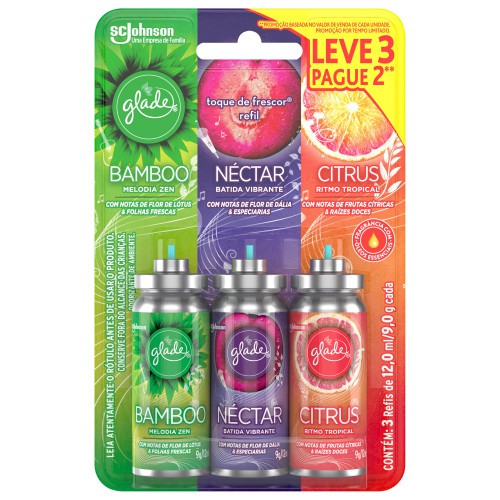 Refil Aromatizador Desodorizador de Ambientes Glade 03 Refis Toque de ...