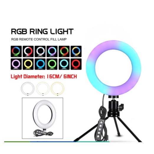 Ring Light 16cm 6 Polegadas Led RGB Colorido Selfie Anel Lâmpadas com Tripé Para fotografia ...