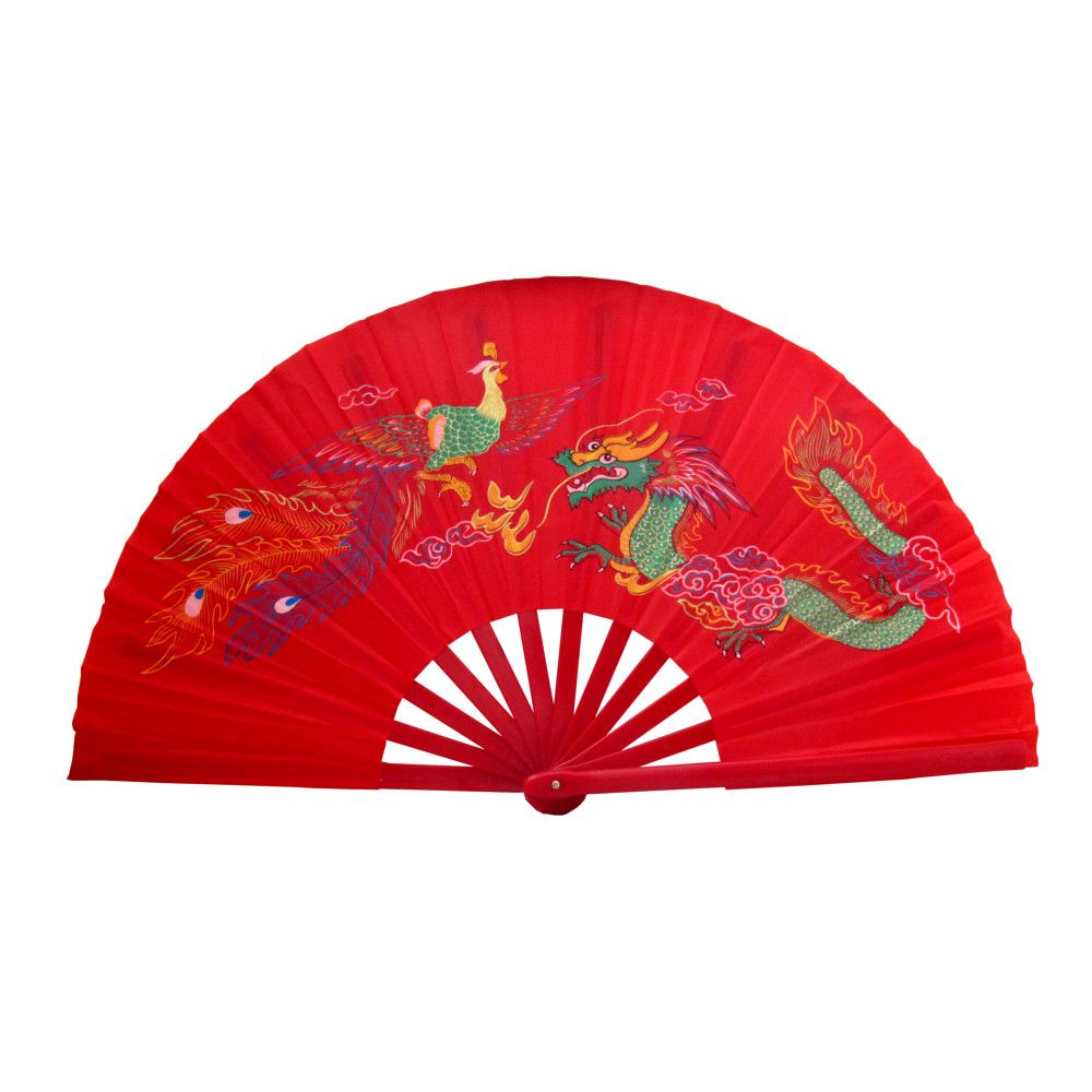 Leque Oriental com Desenho de Dragão e Fênix - Vermelho | Shopee Brasil