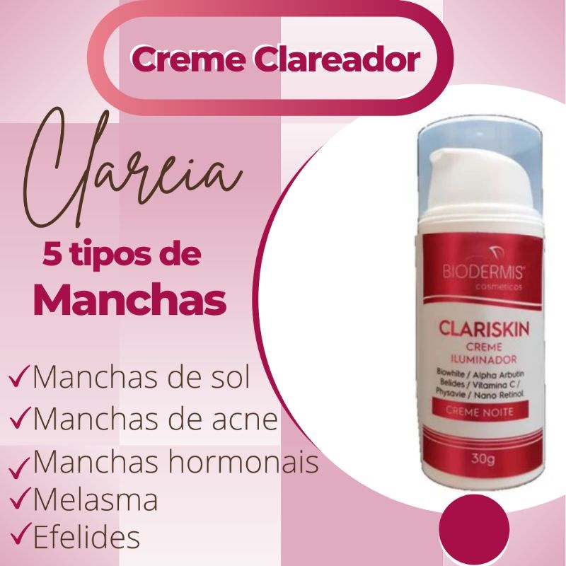 Creme Clareador para remover manchas, melasma e acne Clariskin ...