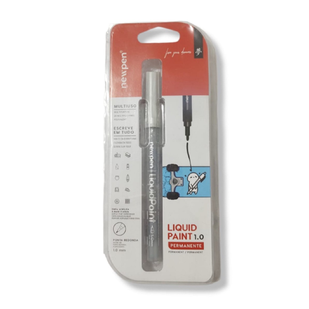 Caneta Marcador Newpen Liquid Paint Permanente Cinza 1.0mm | Shopee Brasil