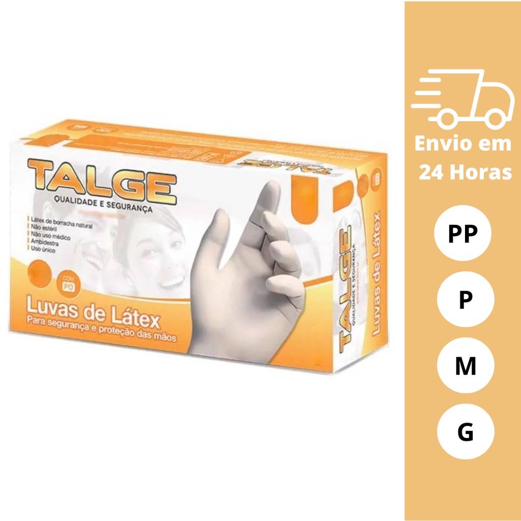 Luva Latex Procedimento Descartavel com pó Talge PP, P, M e G c/100 ...