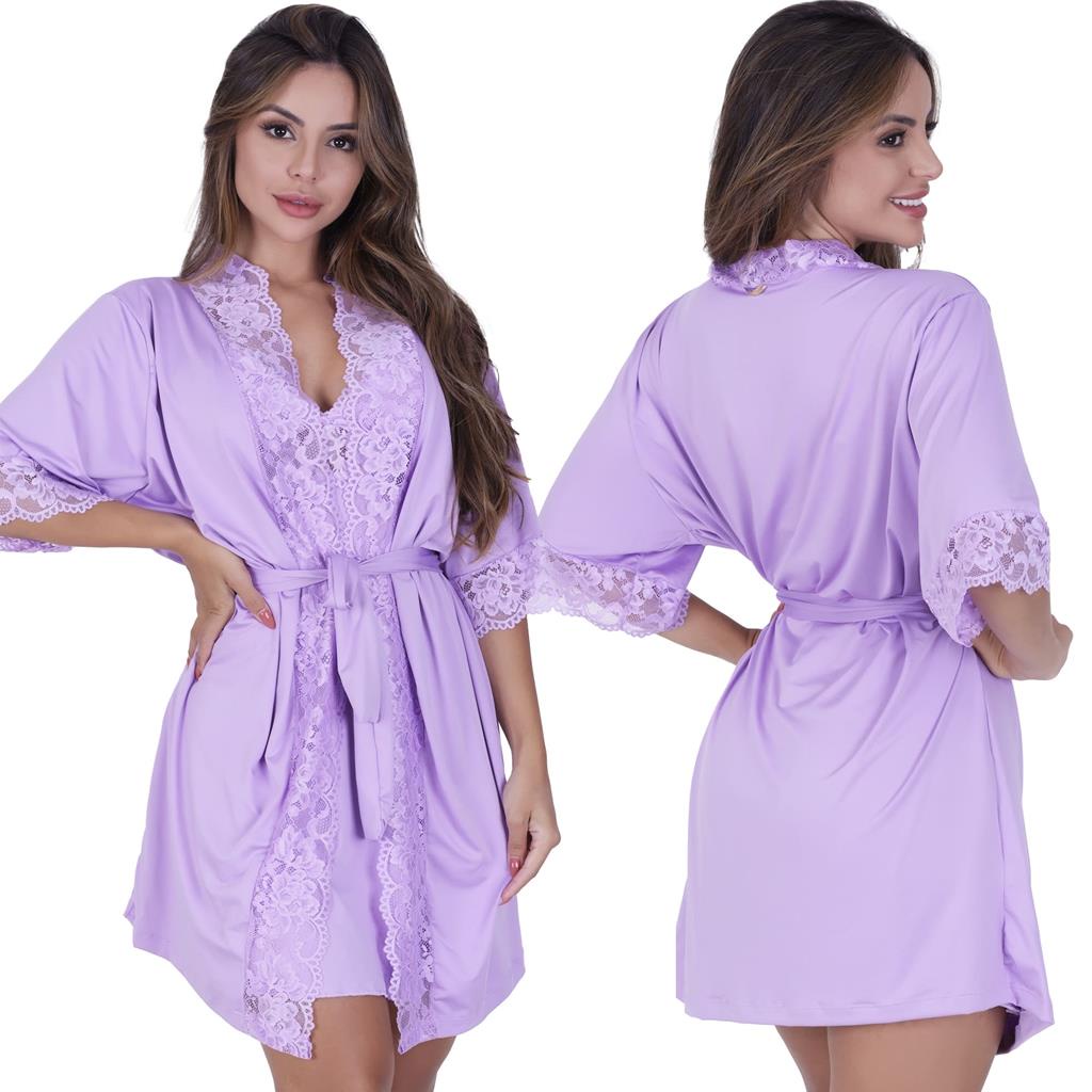 Robe Sofia de Microfibra Light e Renda Feminina | Shopee Brasil