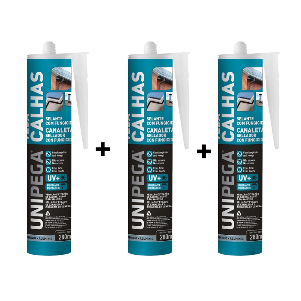 KIT 3 Cola Selante Veda Calha Fungicida 280ml Unipega | Shopee Brasil