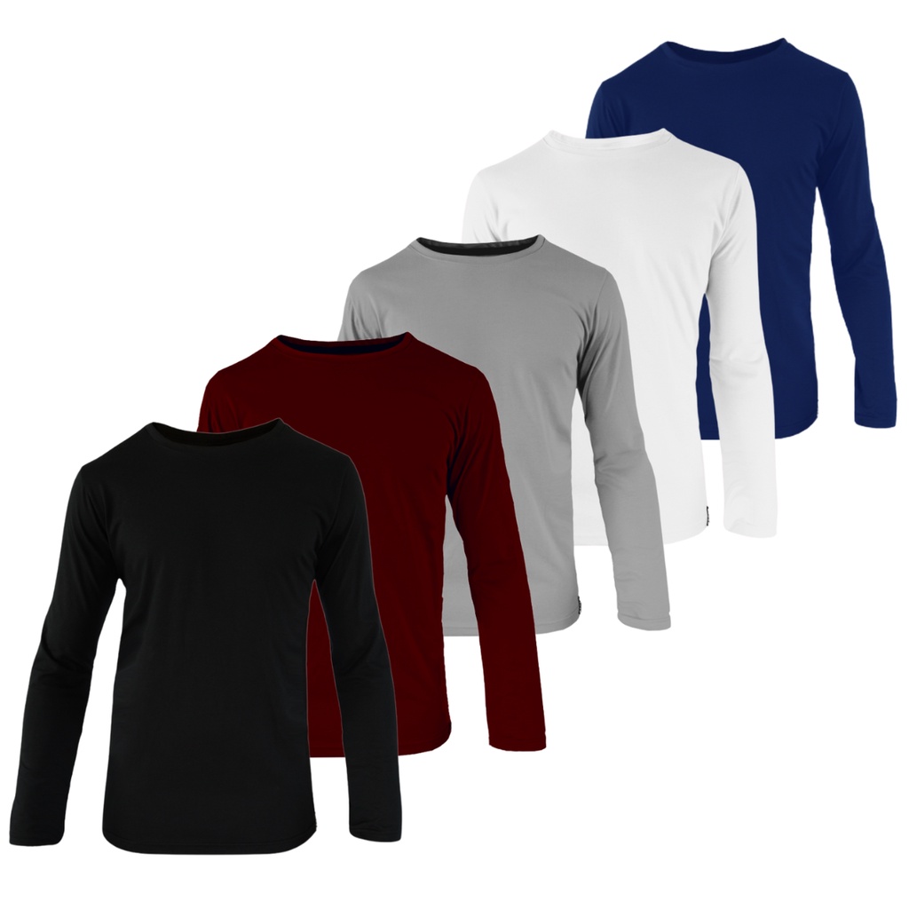 Kit 5 Camisa Masculina Básica Manga Longa Atacado 30.1 Costura ...
