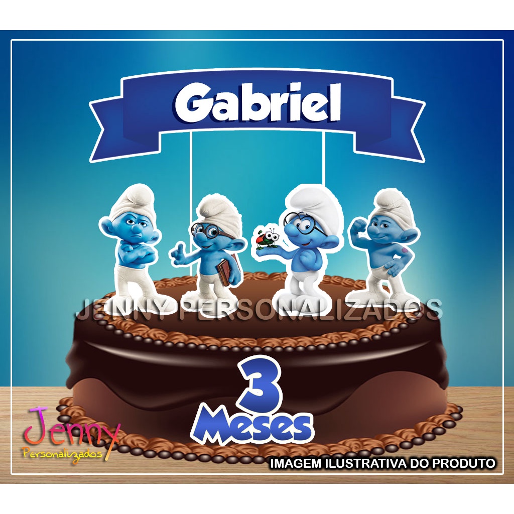 Topo Topper de Bolo Personalizado Smurf | Shopee Brasil